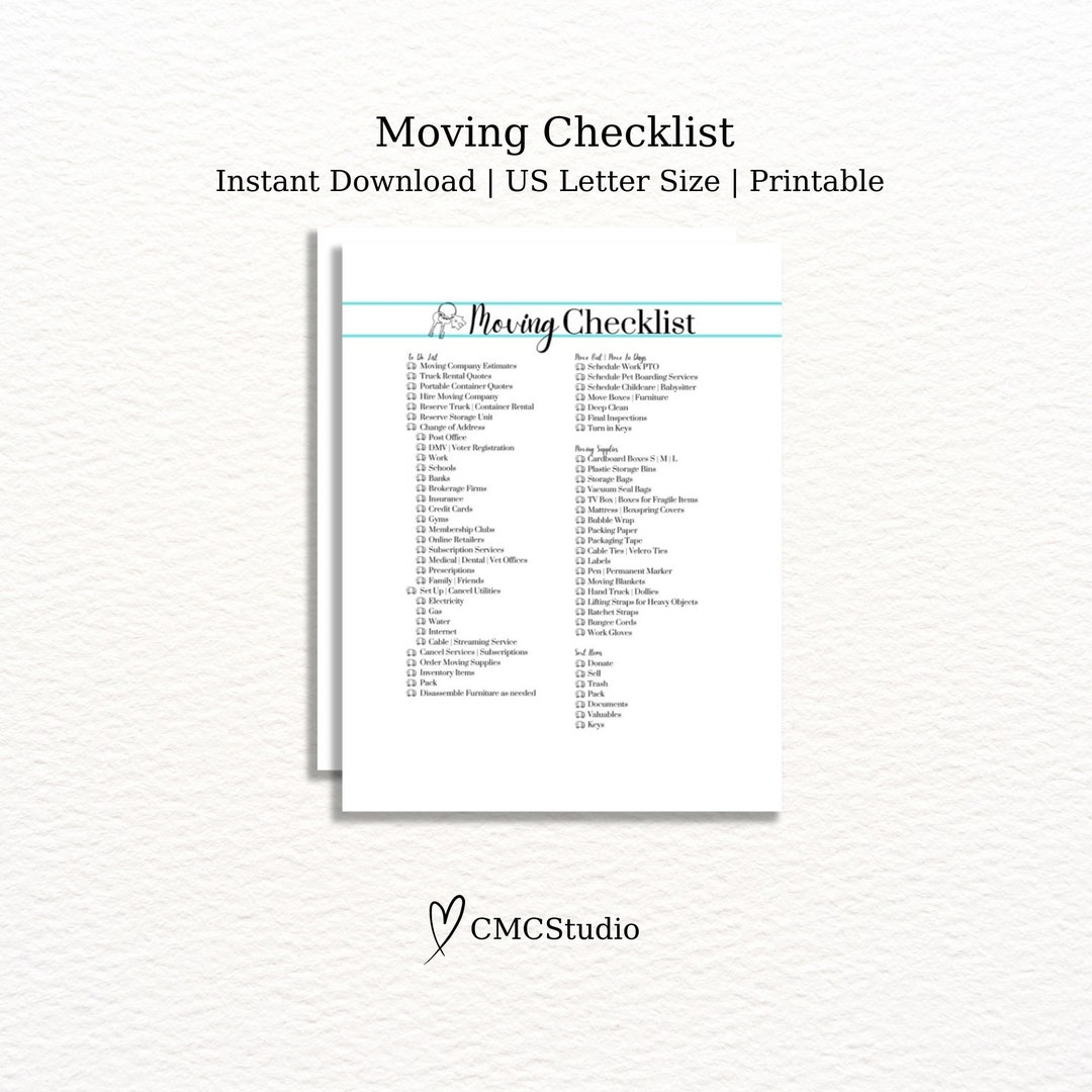 Moving Checklist House Move Planner Out of State Move to Do List PCS ...
