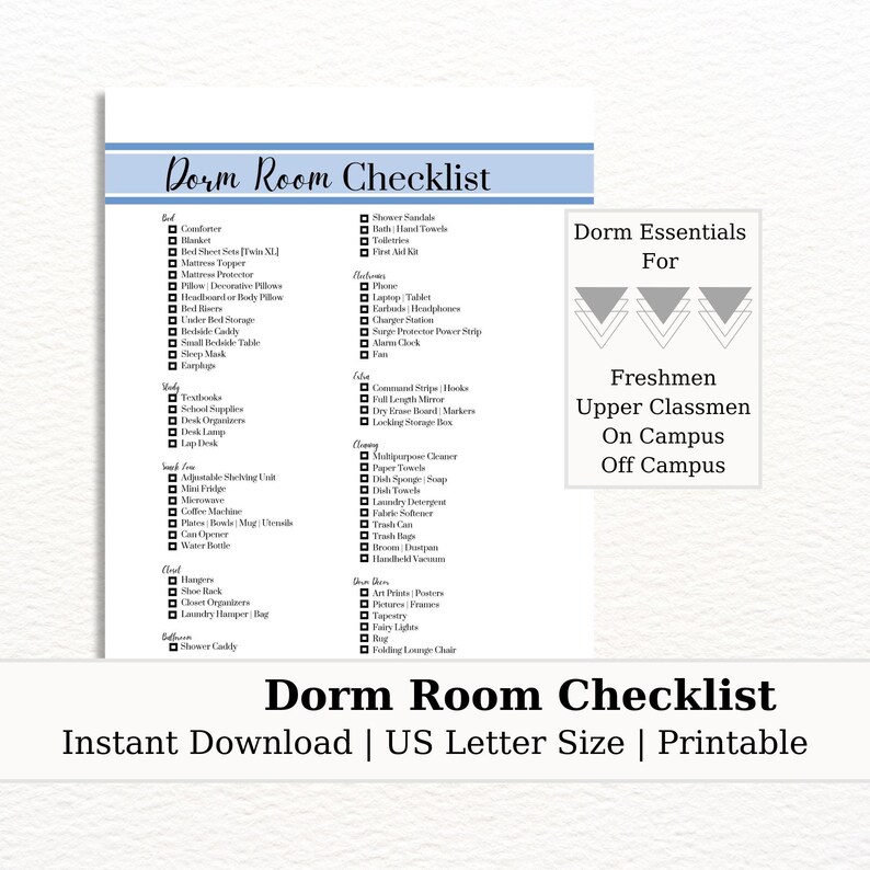 College Dorm Checklist, Dorm Essentials for Freshman Move In, College ...