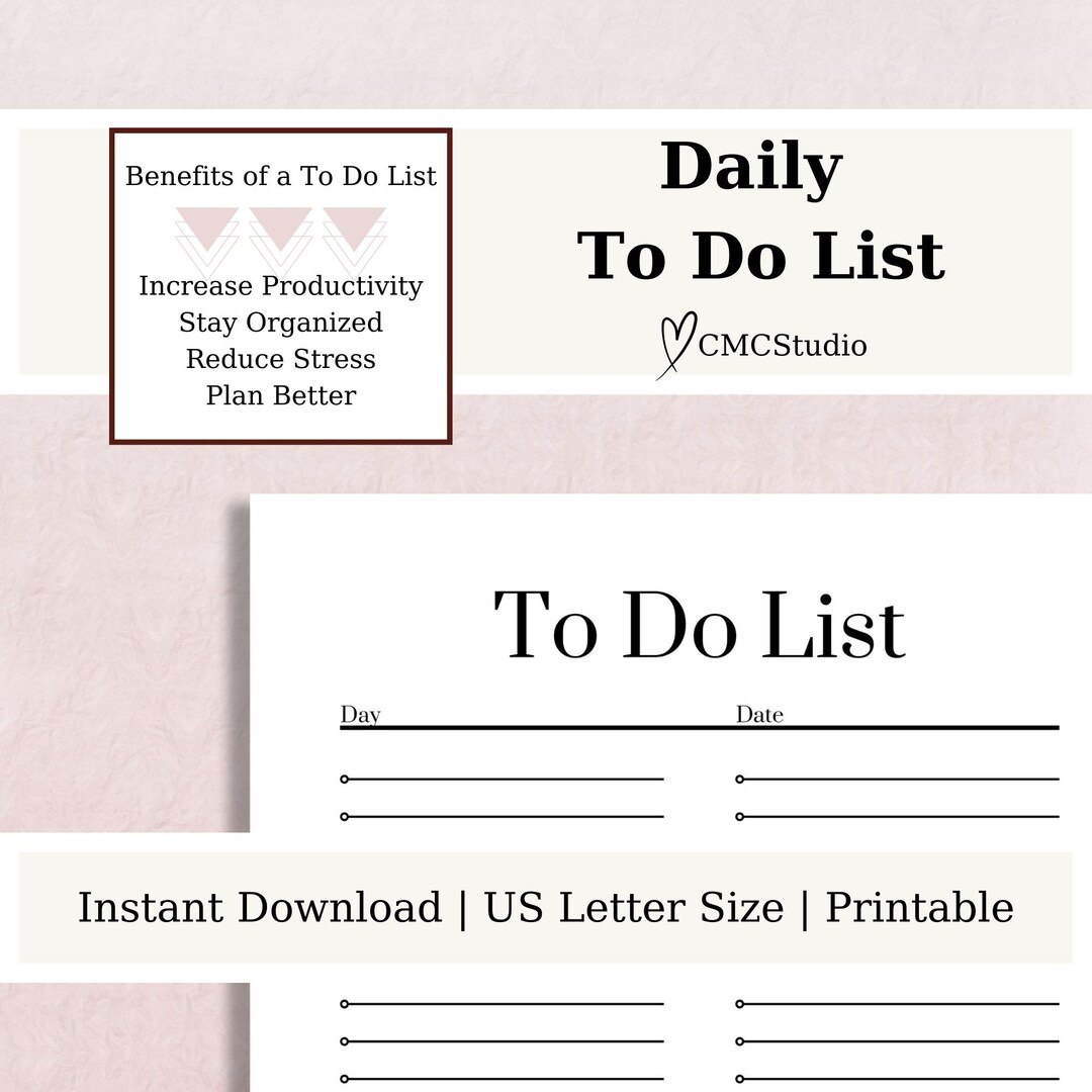 Daily to Do List Template, Daily Task Planner Checklist, Digital ...