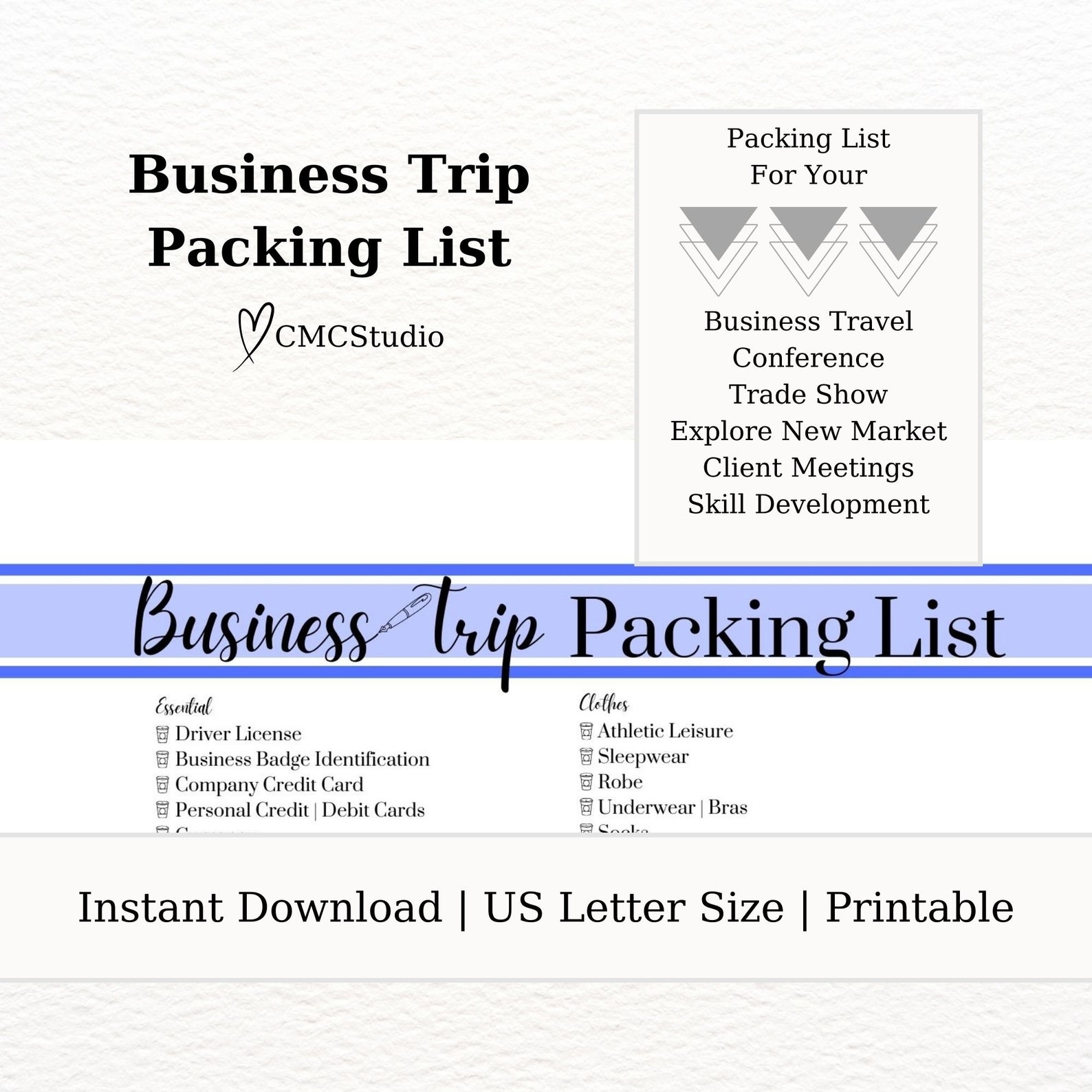 Business Travel Packing List, Work Trip Packing Checklist Template ...