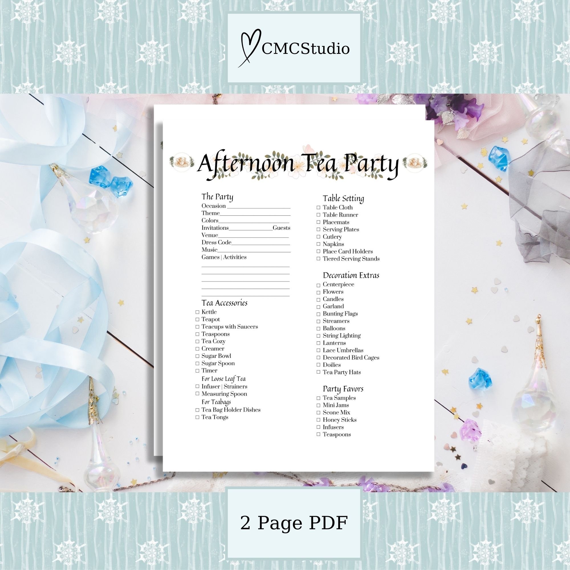 Afternoon Tea Party Planner Checklist Template, Planner for the ...