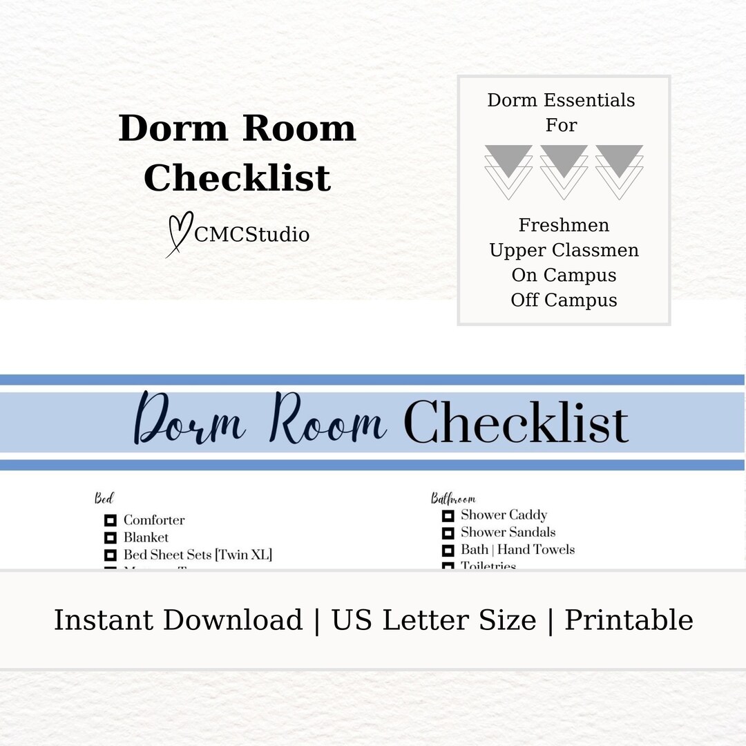College Dorm Checklist, Dorm Essentials for Freshman Move In, College ...