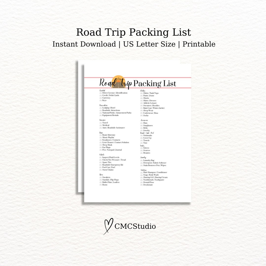 Road Trip Packing List, Route 66 Planner, Cross Country Trip Checklist ...