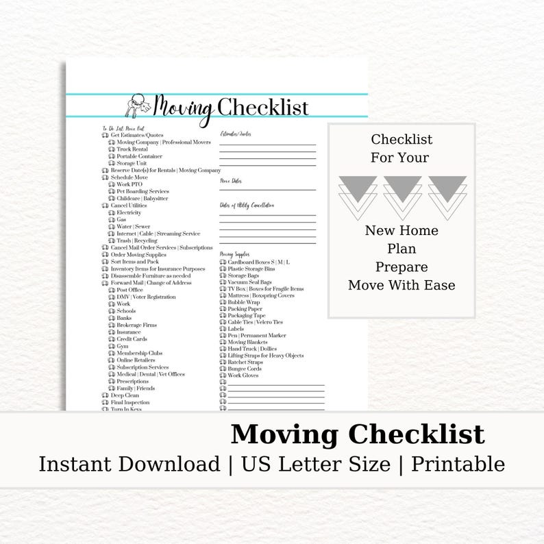 Digital Checklist for Moving, Out of State Move to Do List Printable ...