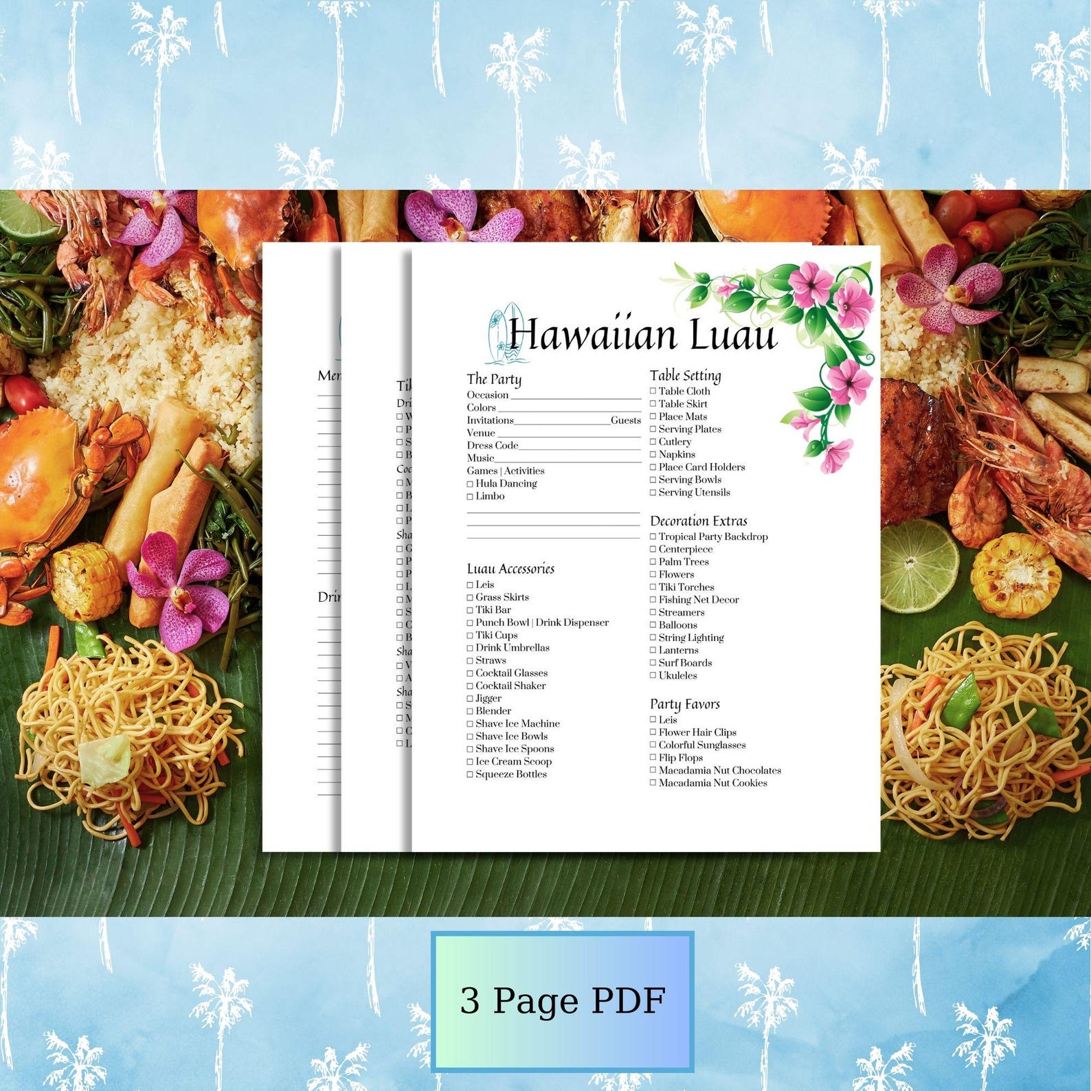 Hawaiian Luau Party Planner Template, Summer Party Checklist, Birthday ...
