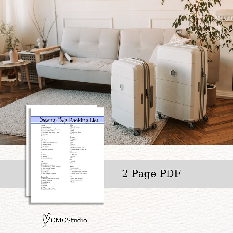 Business Travel Packing List, Work Trip Packing Checklist Template ...