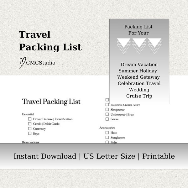 Travel Packing Planning List Template - Etsy