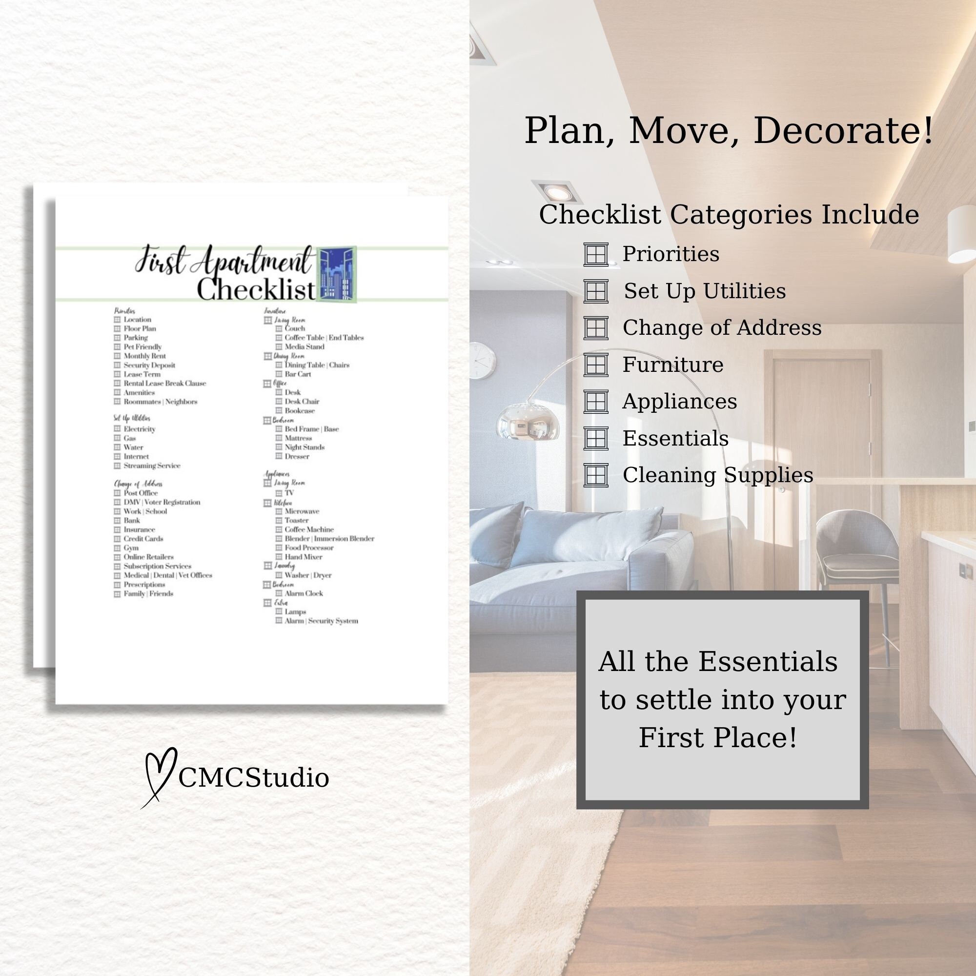 Printable First Apartment Checklist, My First Flat Unit Checklist, New ...