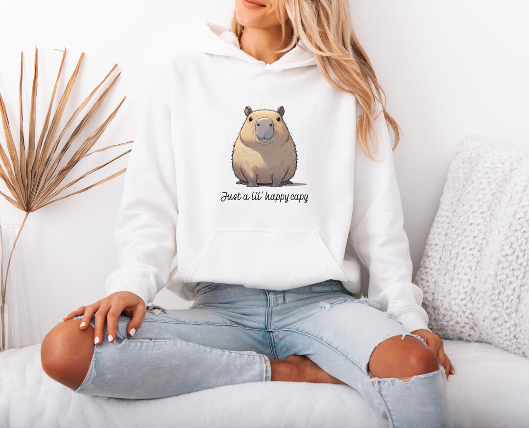 Capybara Sweatshirt, Happy Lil' Capy Hoodie, Animal Lover Sweater, Cute ...