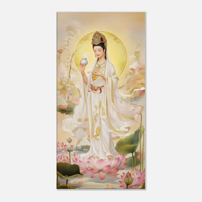 Guan Yin Bodhisattva Canvas Print: Chinese Goddess of Compassion, Lotus ...