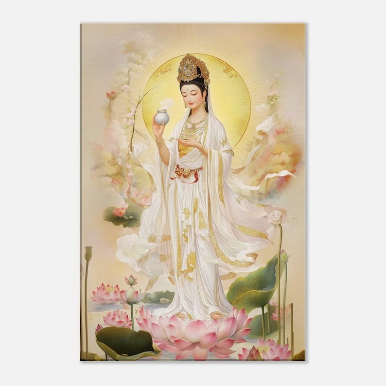 Guan Yin Bodhisattva Canvas Print: Chinese Goddess of Compassion, Lotus ...