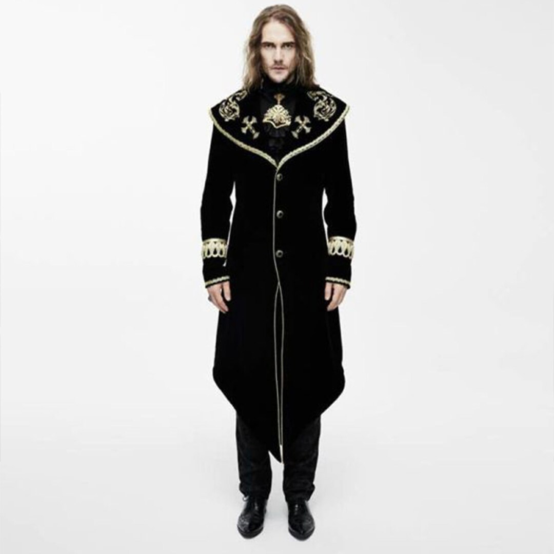 Men's Vintage Overcoat With Gold Embroidery, Winter Gothic Coat. Gift ...