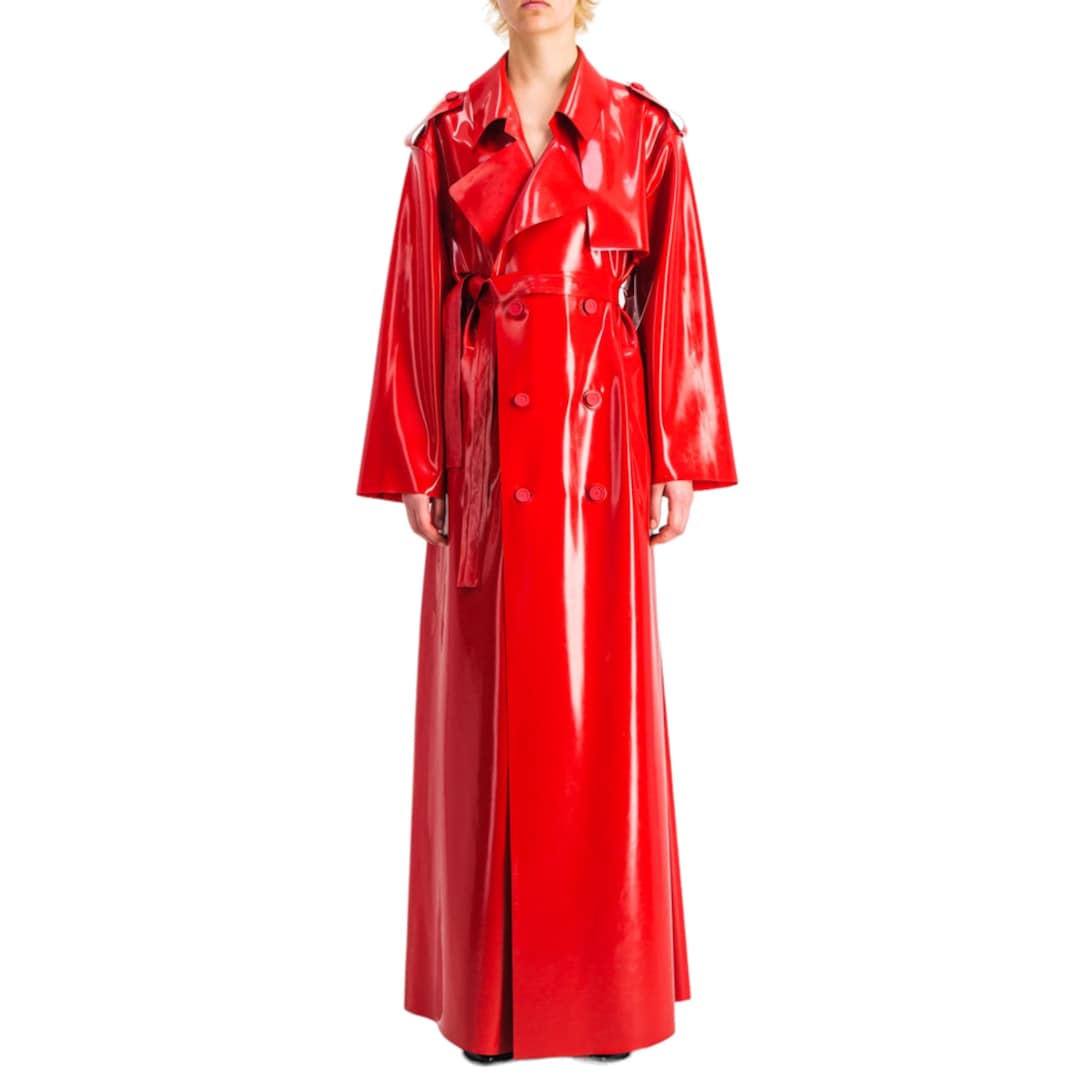 Latex Rubber Trench Coat Fetish Latex Trench Coat Long Latex Trench ...