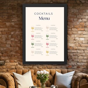 Cocktail Menu Template, Simple Menu for Cocktail, Minimalist Menu - Etsy