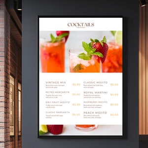 A4 Minimalist Cocktail Menu Template, Realistic Cocktail Menu - Etsy