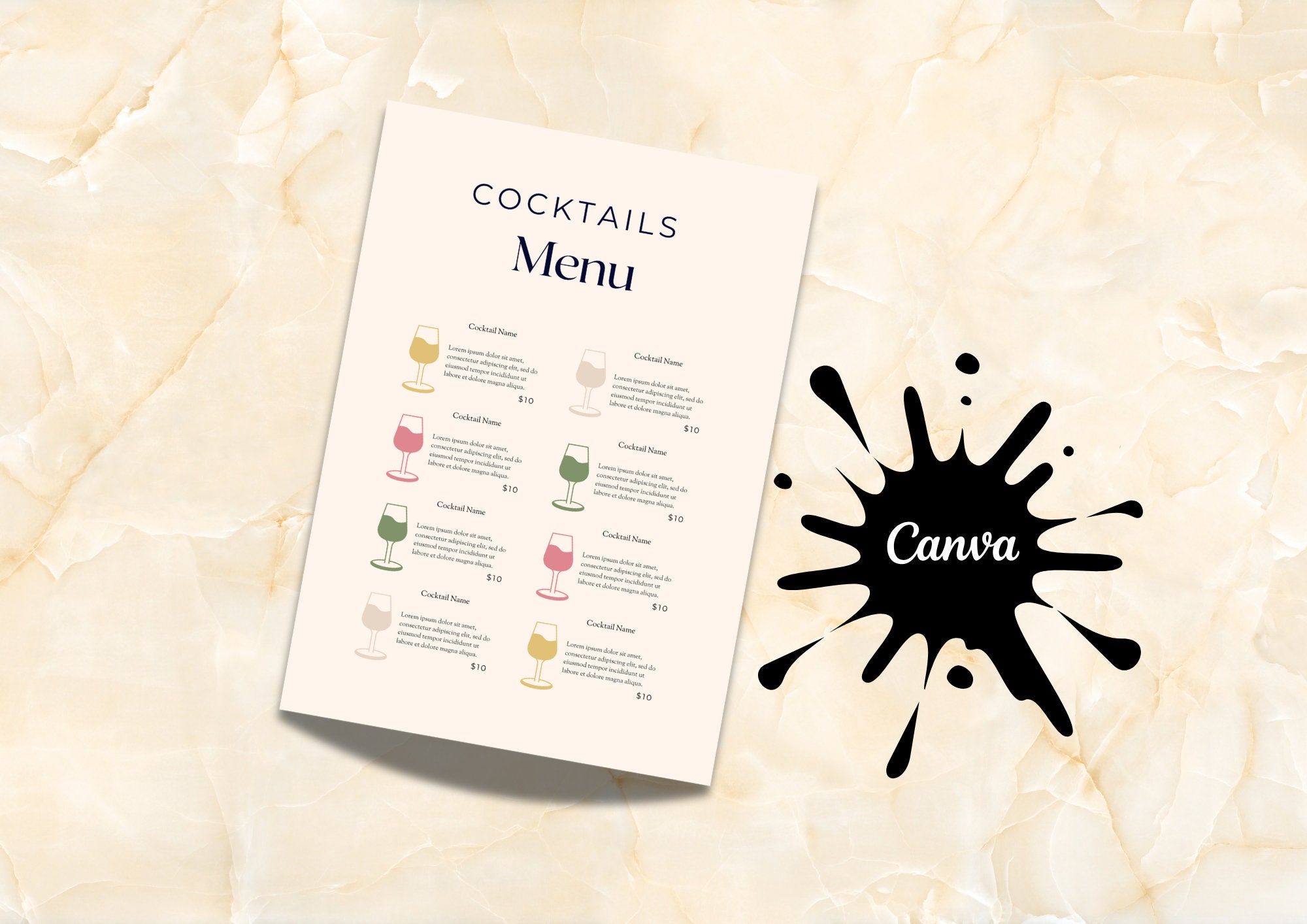 Cocktail Menu Template, Simple Menu for Cocktail, Minimalist Menu - Etsy