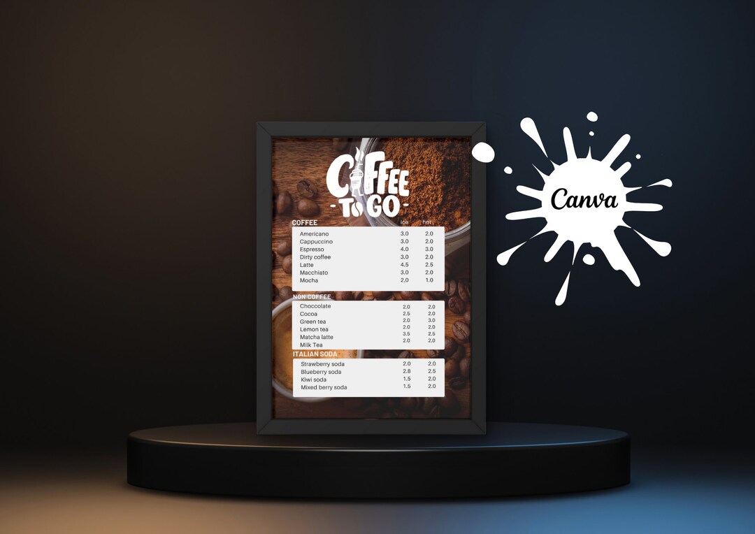 Coffee Card Template, Coffee Menu, Canva Template, Coffee Selection ...