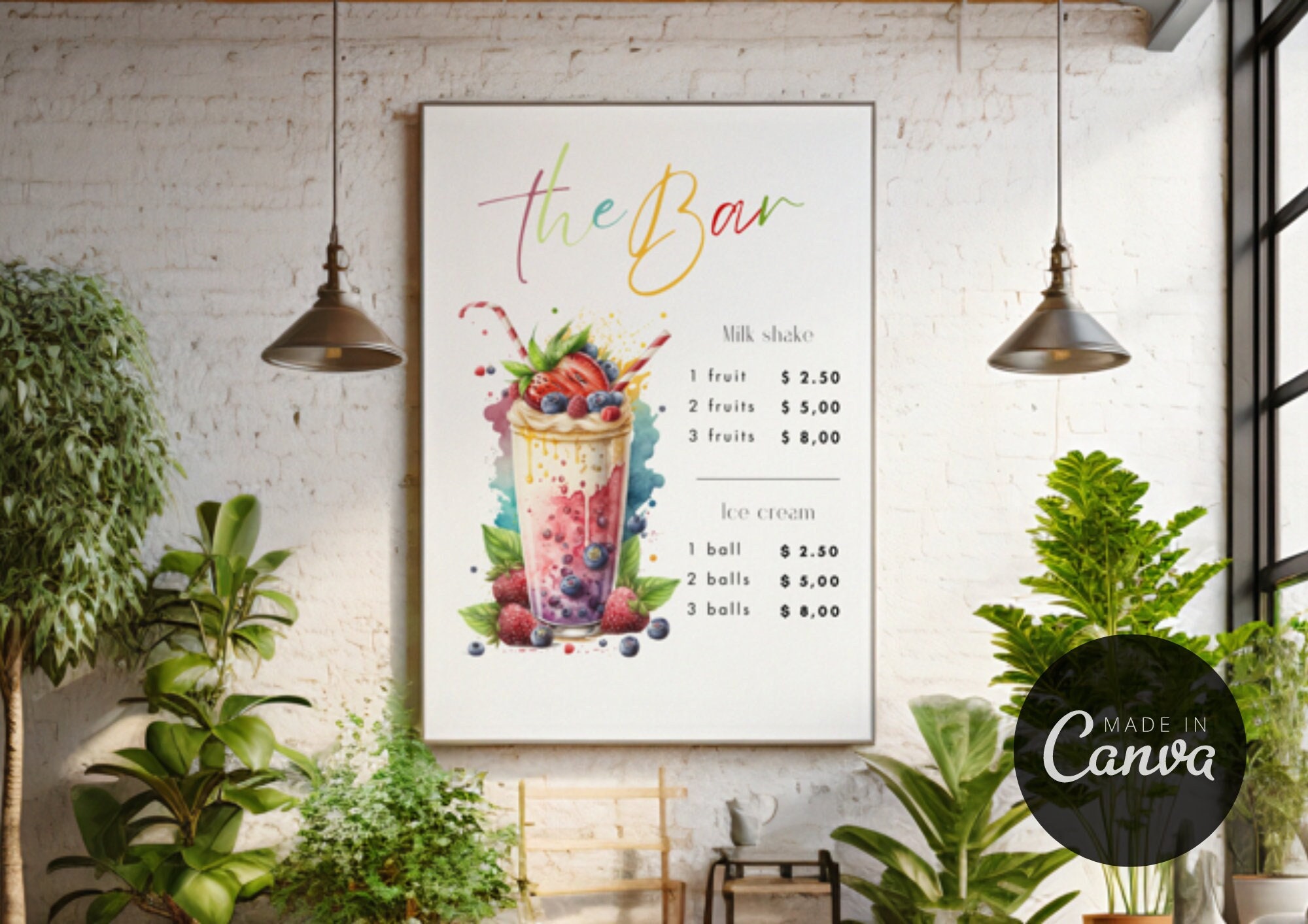 Ice Cream Bar Menu Template, Milkshake Bar Menu, Digital Ice Cream and ...