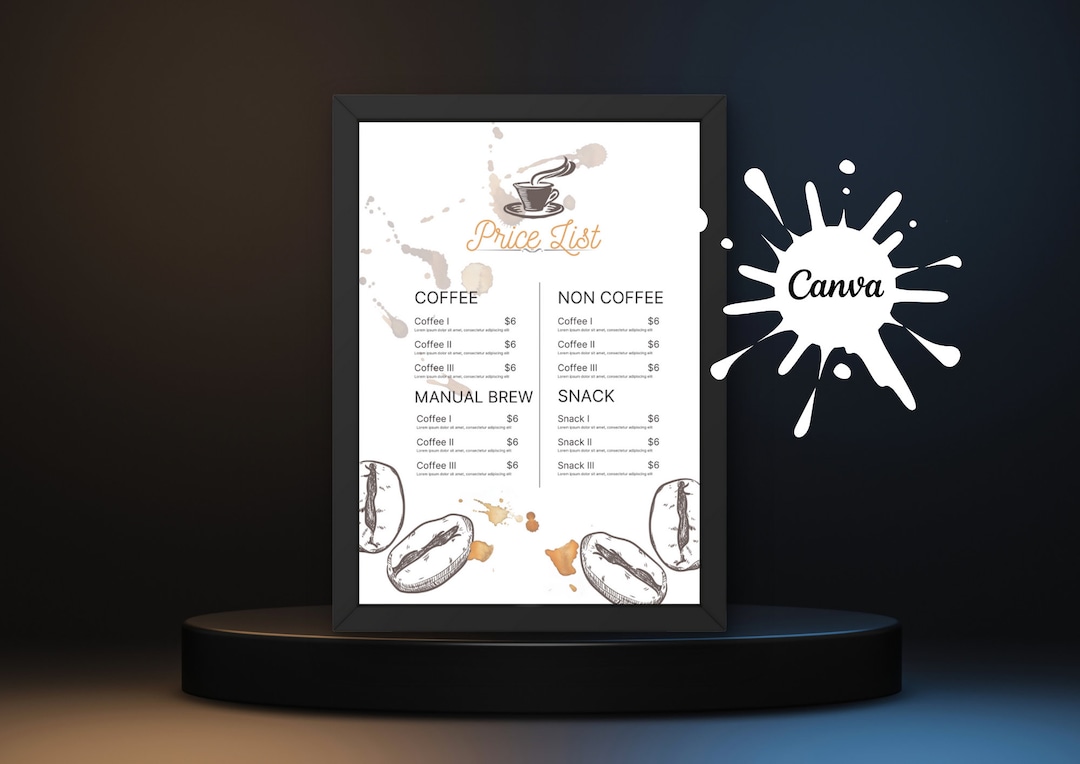 Minimalist Coffee Menu Template, Coffee Menu - Etsy