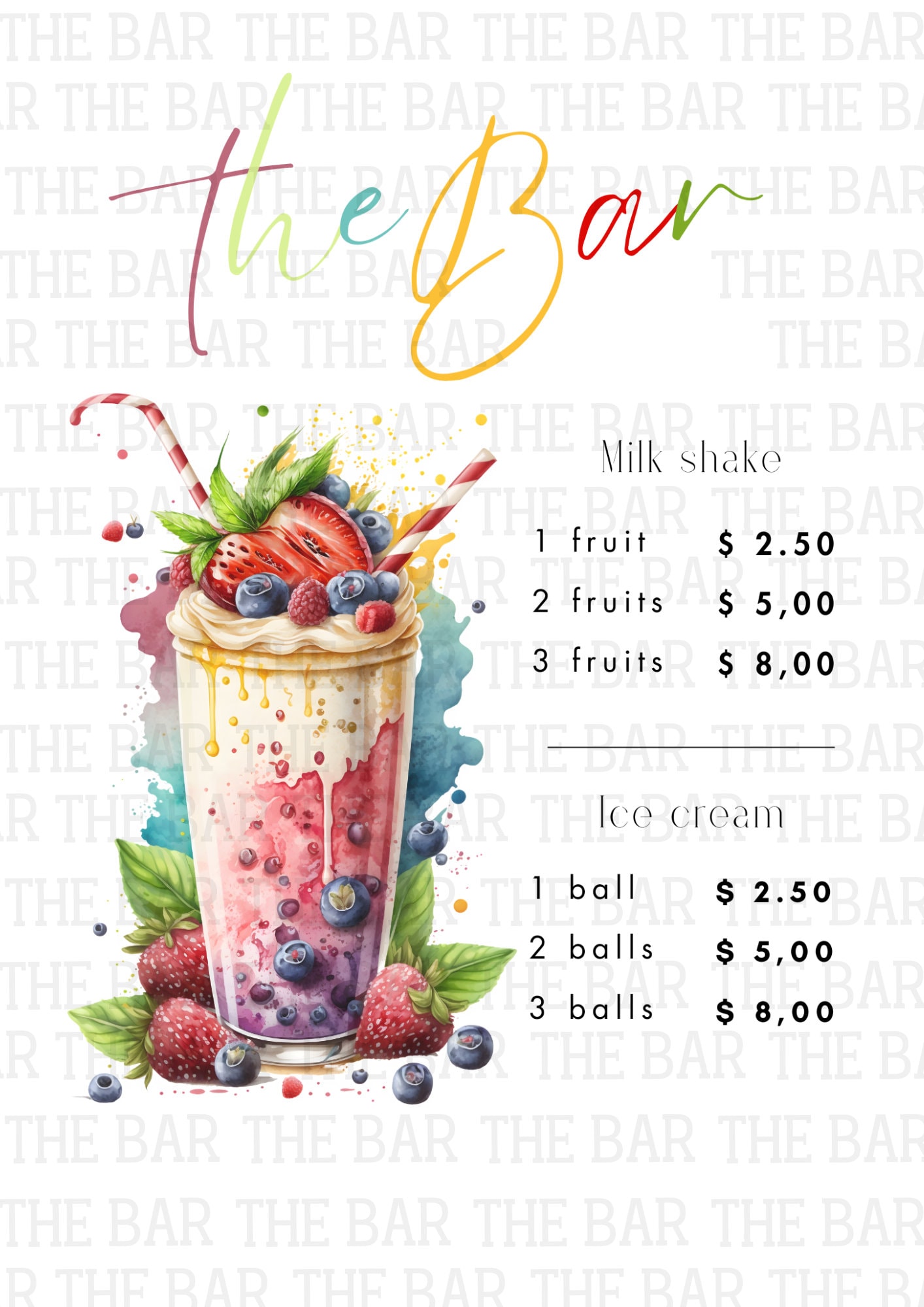 Ice Cream Bar Menu Template, Milkshake Bar Menu, Digital Ice Cream and ...