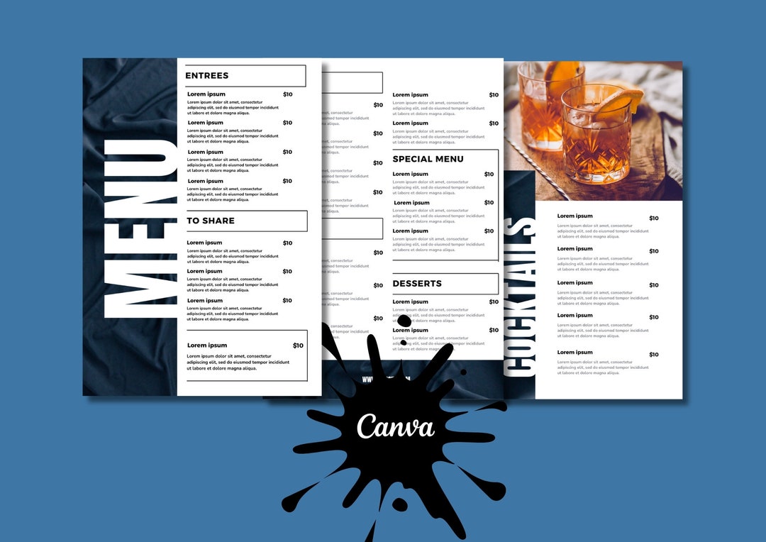 Cocktail Menu Template, A4, Canva Template, Cocktail Selection ...