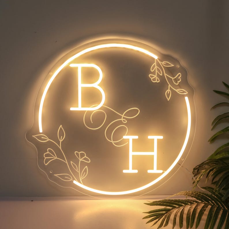Personalized Wedding Neon Sign: Custom Initials & Floral LED Light - Etsy