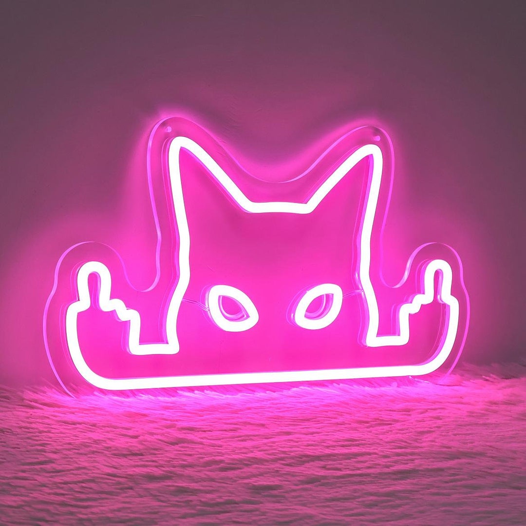 Funny Cat Middle Finger Neon Sign, Peeking Cat LED Sign, Cat Lover Gift ...