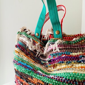 Large Recycled Rag Bag in Green on One Side of the Bag and Red on the ...