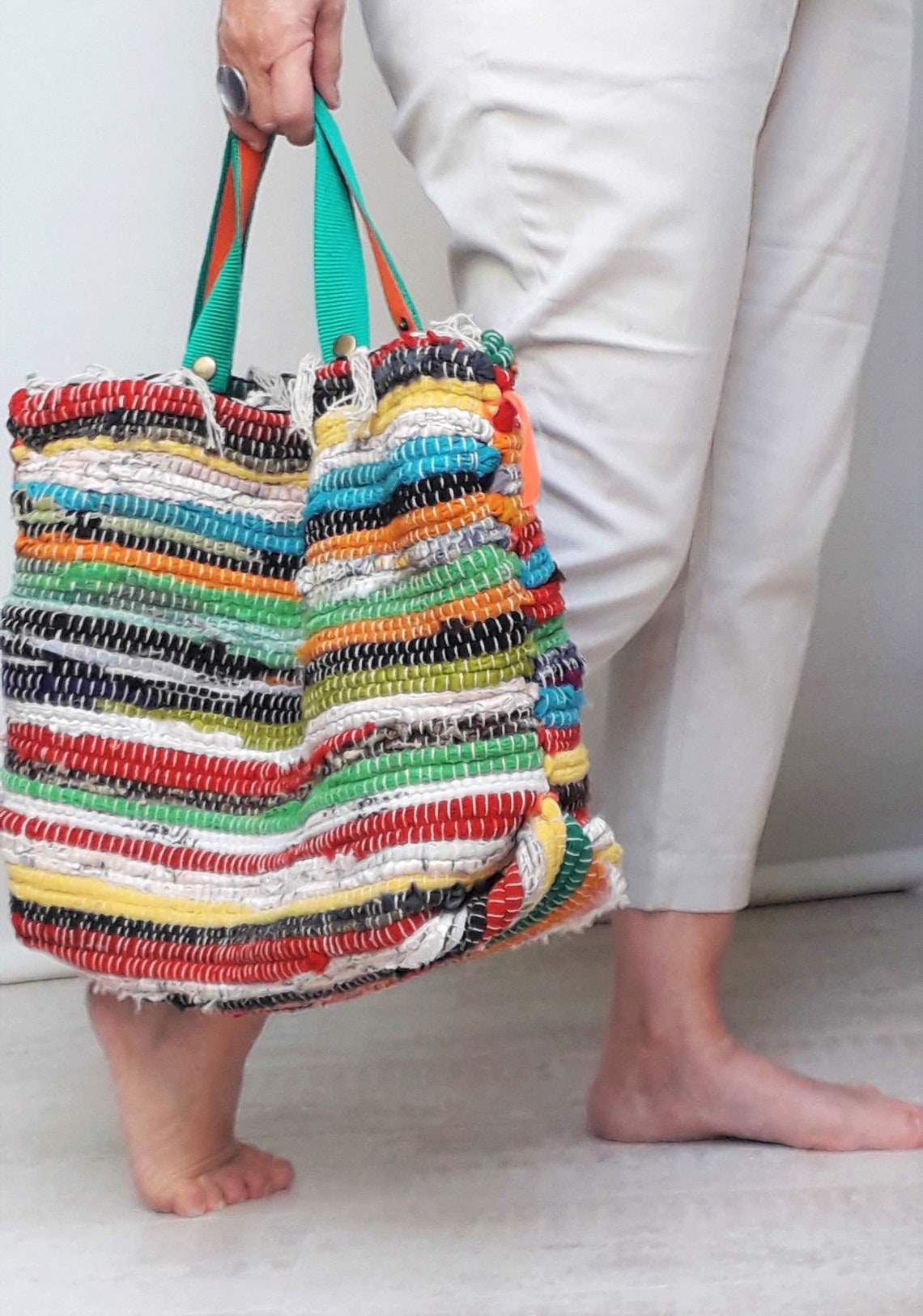 Multicolour Zero Waste Bag, XL Size Bag With Two Handles, Bohemian ...