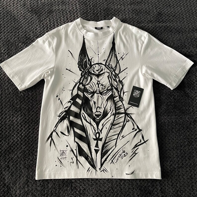 Hand Painted, Personalised Egyptian God Anubis T-shirt Oversized - Etsy UK