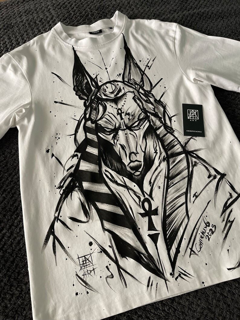 Hand Painted, Personalised Egyptian God Anubis T-shirt Oversized - Etsy UK