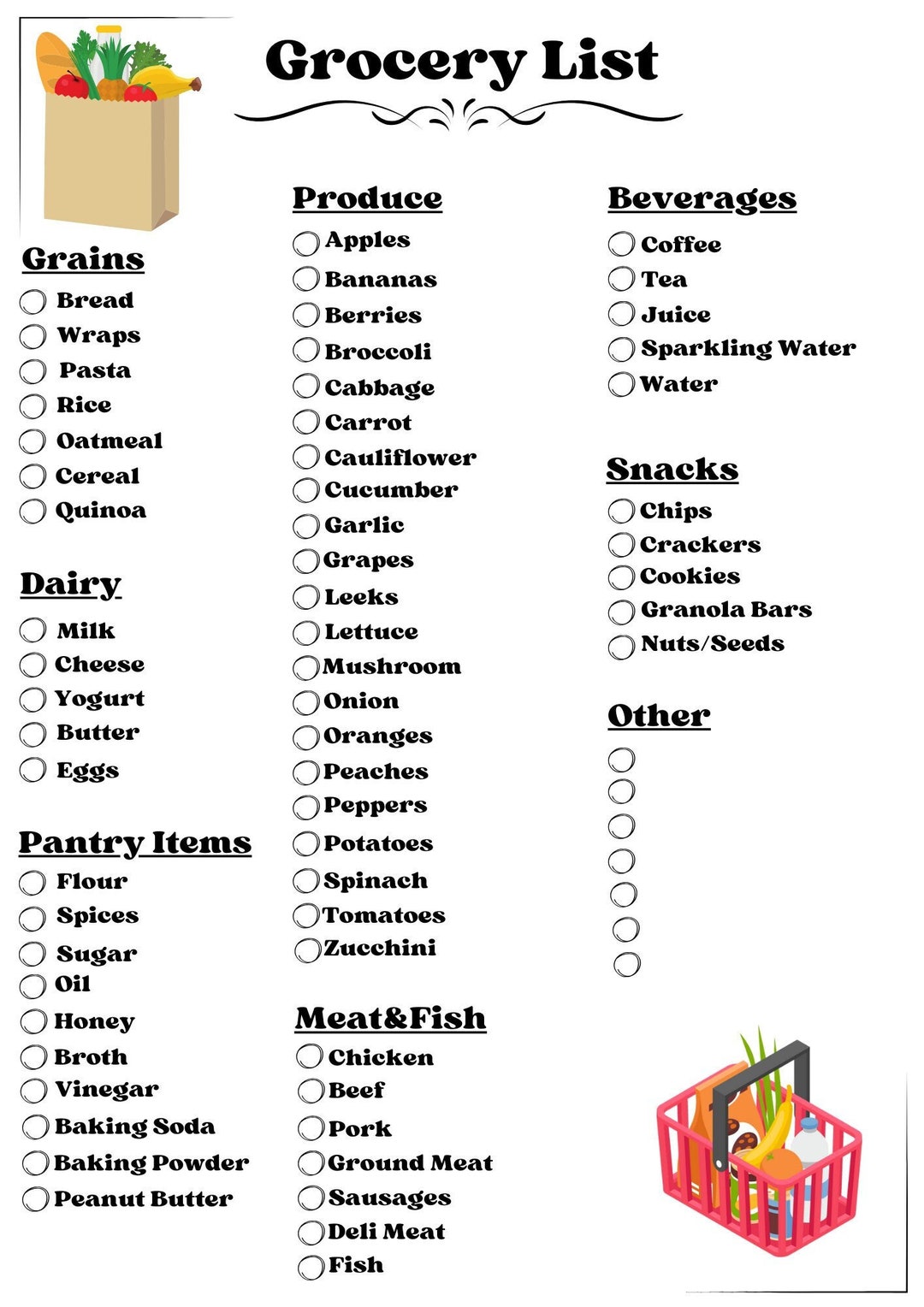 Detailed Grocery Shopping List Printable - Etsy