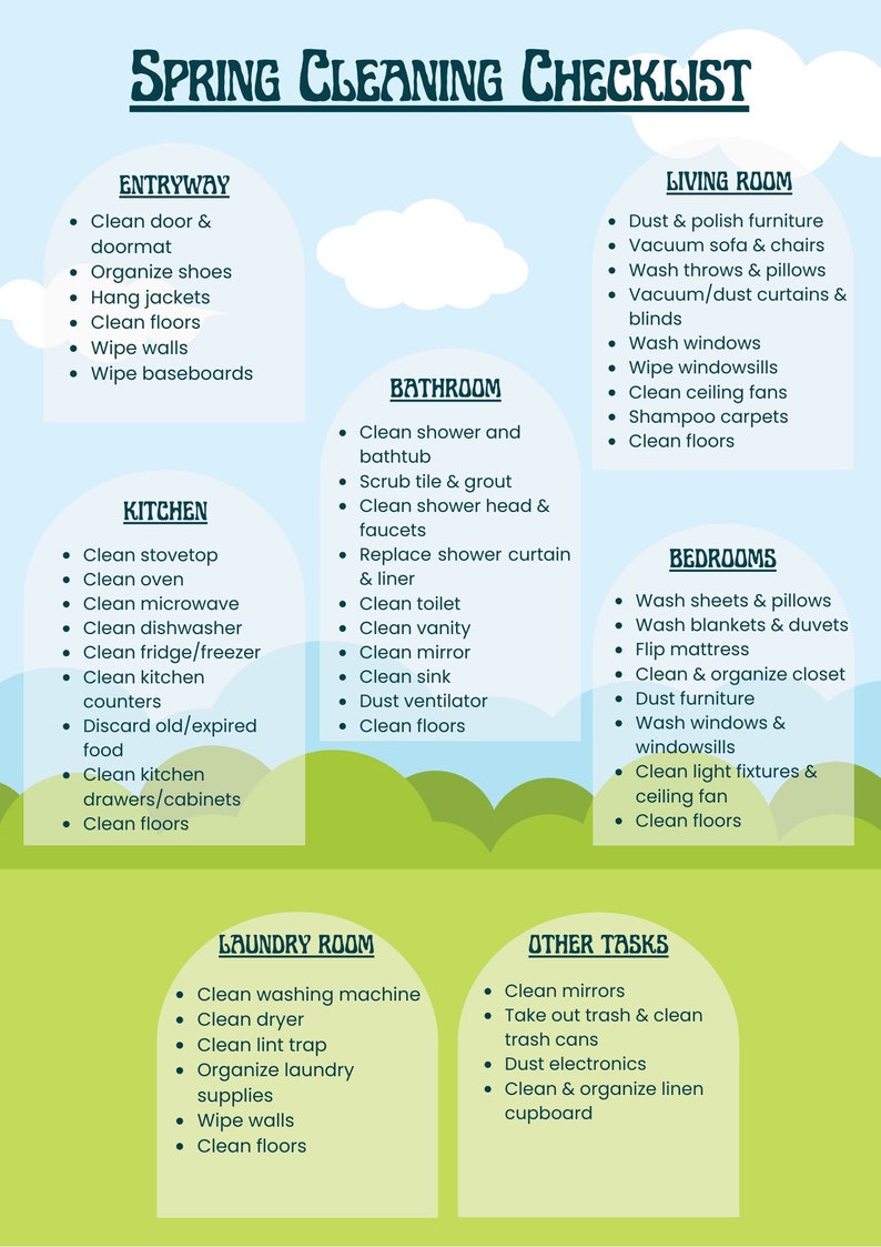 Spring Cleaning Checklist Printable Template - Etsy Canada