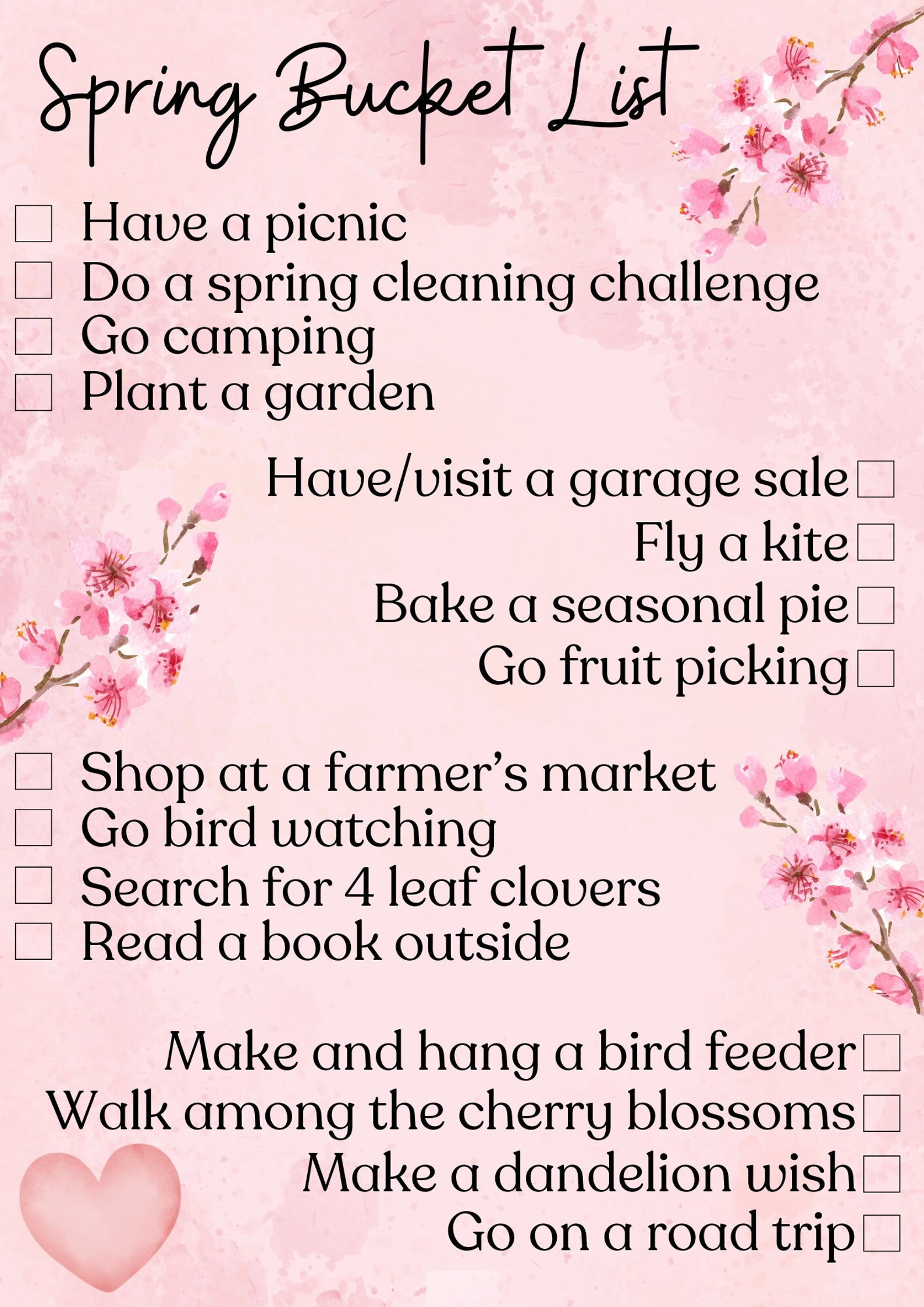 Spring Bucket List Printable - Etsy