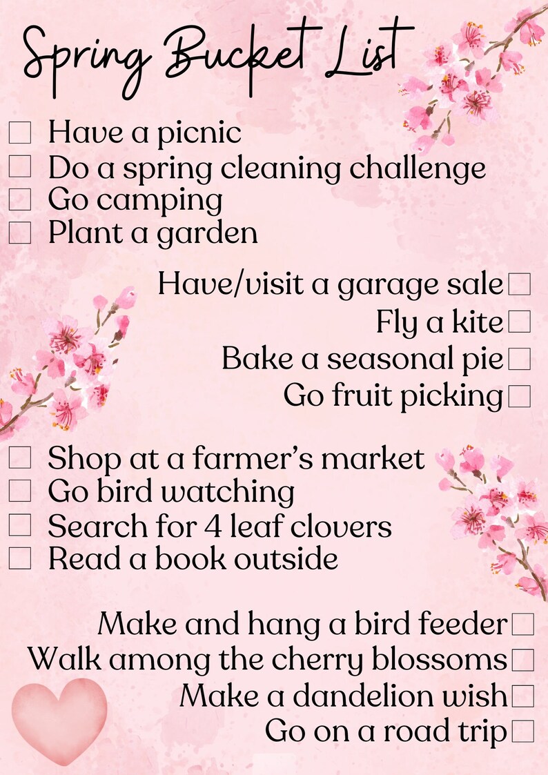 Spring Bucket List Printable - Etsy