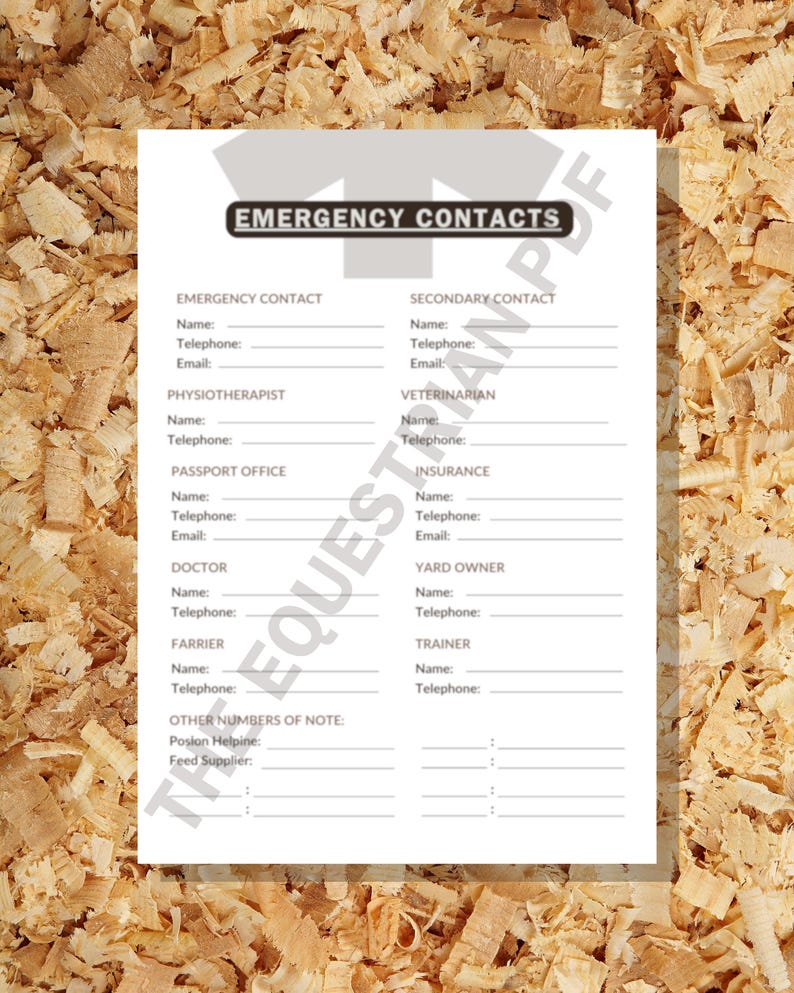 Printable Horse Emergency Contact Sheet: Equine Care Organizer (PDF ...