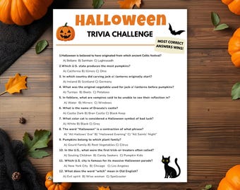 Halloween Trivia Game, Printable Halloween Trivia Quiz for Kids and ...