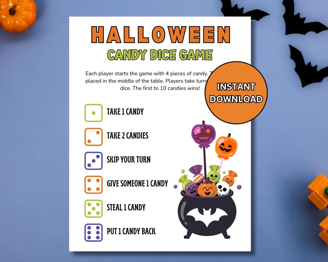 Halloween Candy Dice Game, Printable Halloween Games for Kids, Teens ...