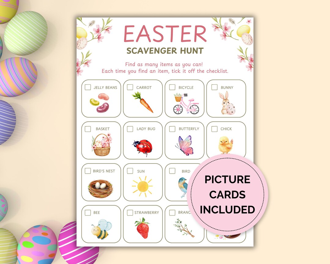 Easter Scavenger Hunt for Kids, Indoor Easter Treasure Hunt With ...