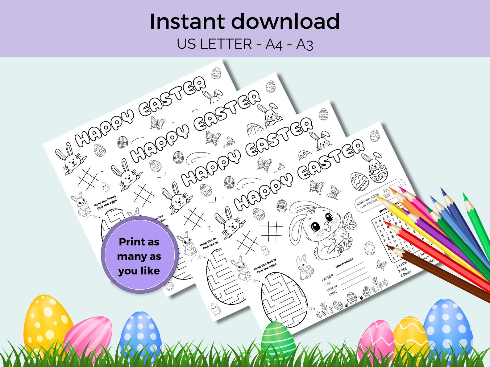 Easter Activity Placemat: Printable Coloring Page, Kids Games (PDF) - Etsy