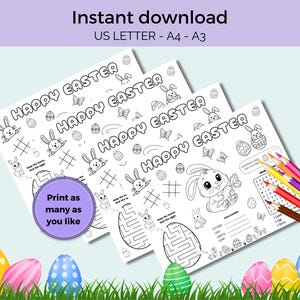 Easter Activity Placemat: Printable Coloring Page, Kids Games (PDF) - Etsy