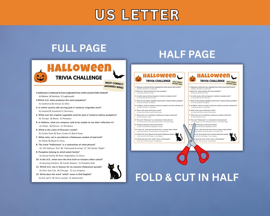 Halloween Trivia Game, Printable Halloween Trivia Quiz for Kids and ...