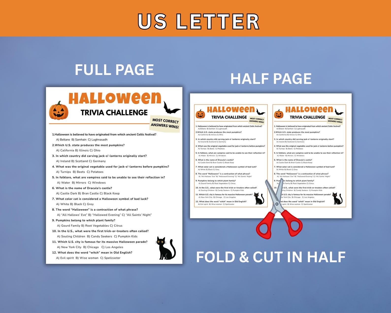 Halloween Trivia Game, Printable Halloween Trivia Quiz for Kids and ...