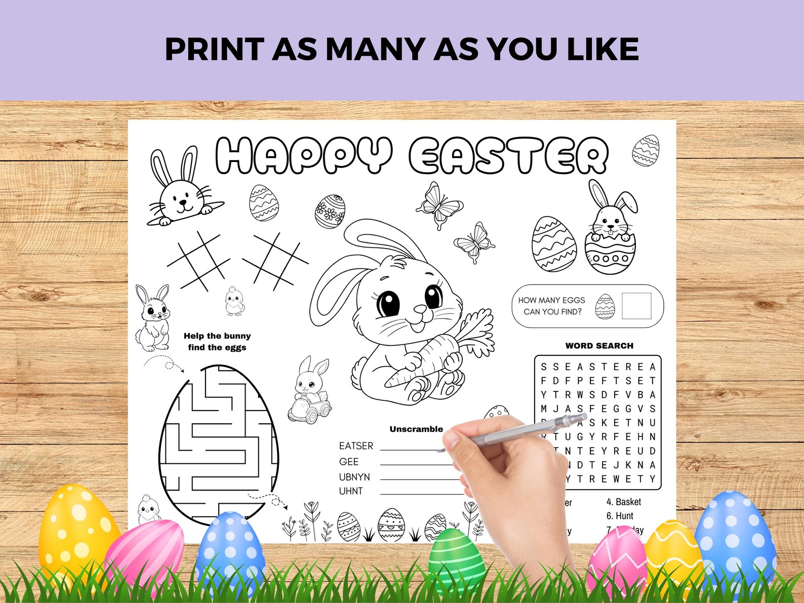 Easter Activity Placemat: Printable Coloring Page, Kids Games (PDF) - Etsy