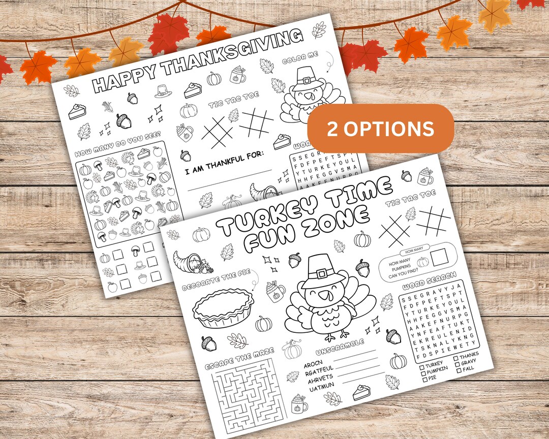 Thanksgiving Dinner Coloring Mat for Kids, Printable Thanksgiving ...