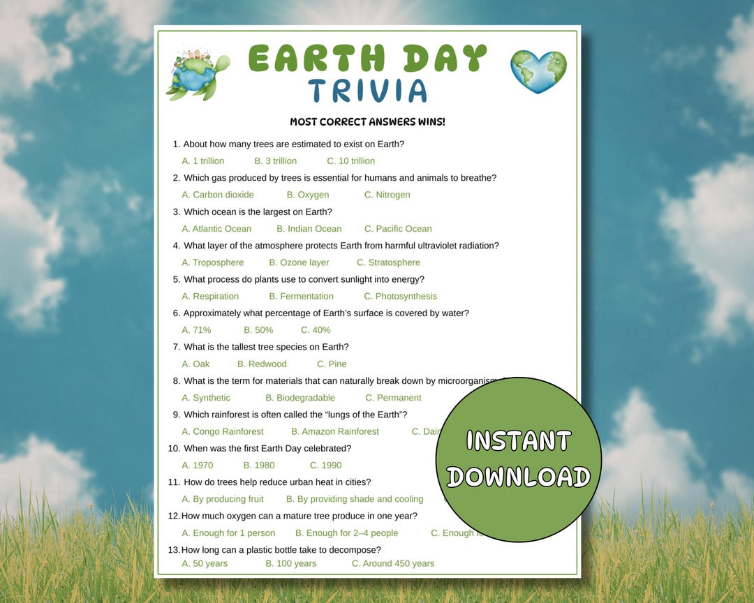 Earth Day Trivia Game, Activity for Earth Day, Fun Earth Day Printable ...