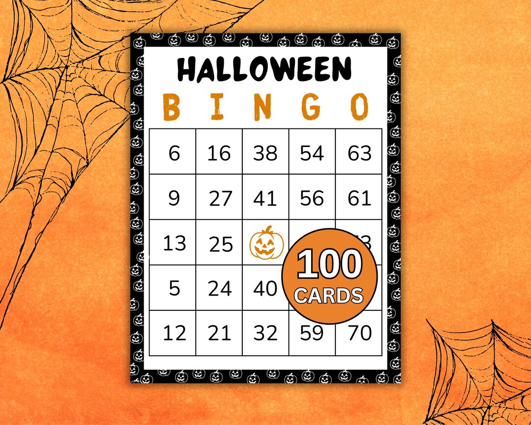 Halloween Bingo Cards With Numbers, Halloween Bingo Game Printable, 100 ...