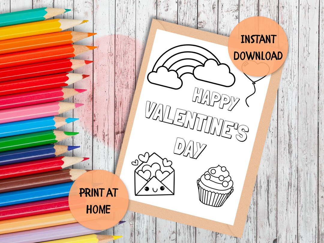 Valentine's Day Coloring Card - Fun DIY Activity for Kids - Instant ...
