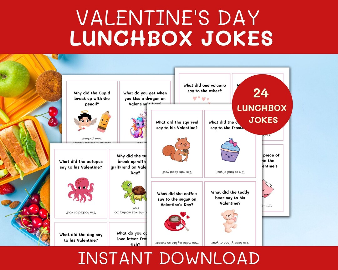 24 Valentine Lunchbox Jokes for Kids, Valentine Class Gift, Lunchbox ...
