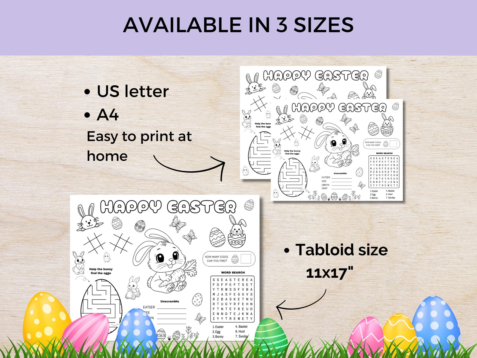 Easter Activity Placemat: Printable Coloring Page, Kids Games (PDF) - Etsy